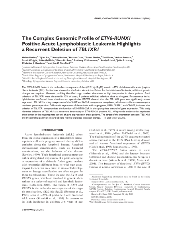 (PDF) The complex genomic profile of ETV6-RUNX1 positive acute ...