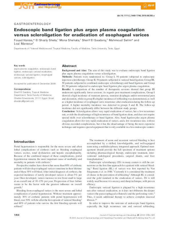 Endoscopic band ligation plus argon plasma coagulation versus ...