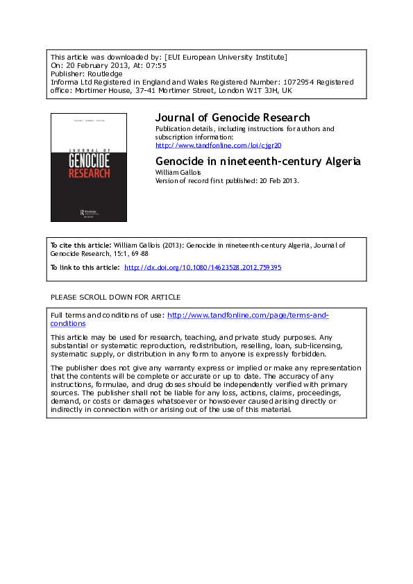 (PDF) Genocide in Nineteenth-Century Algeria
