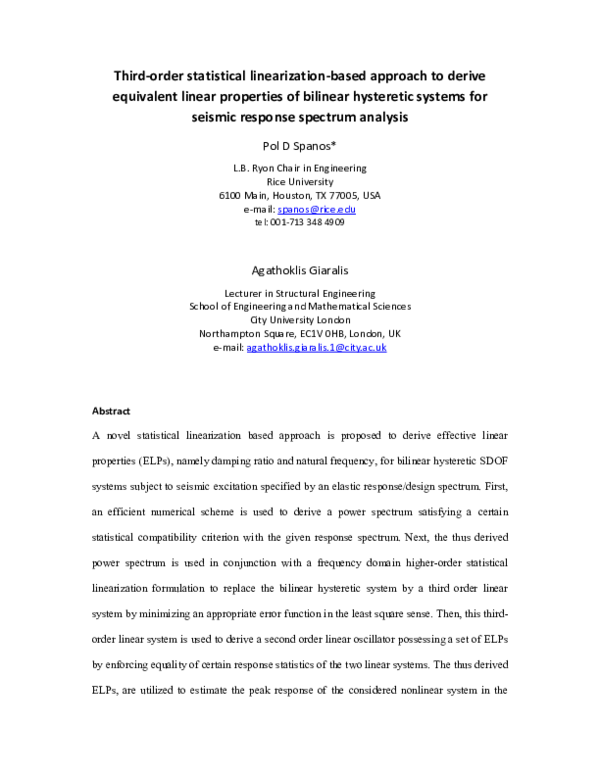 Pdf Third Order Statistical Linearization Based Approach To Derive Equivalent Linear