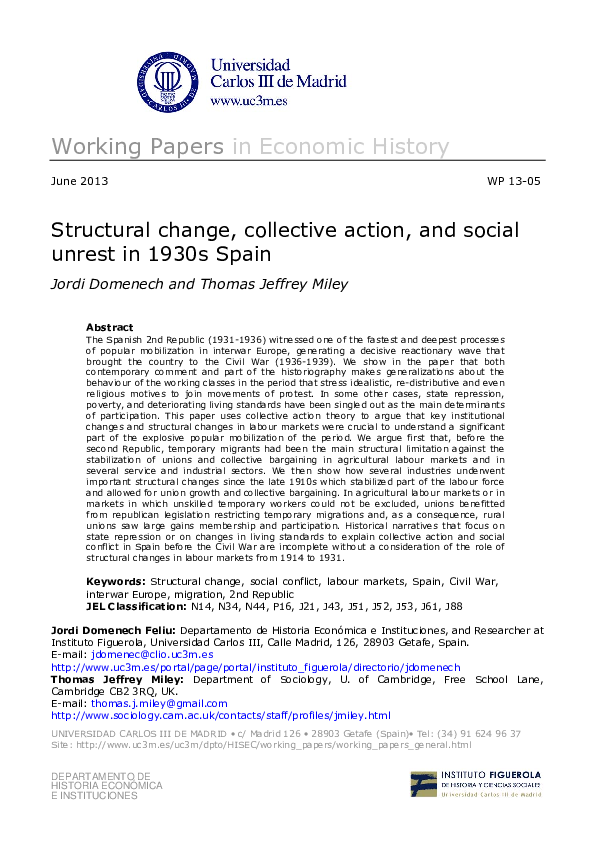 (PDF) Structural change, collective action and social unrest in 1930s Spain