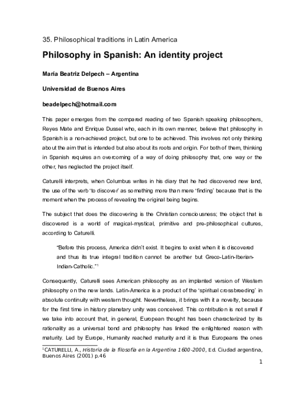 (DOC) Philosophy in Spanish: an Identity Project