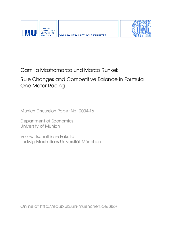 (PDF) Rule Changes and Competitive Balance in Formula One Motor Racing