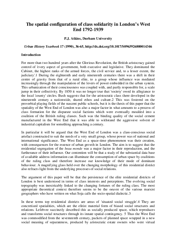 (PDF) The spatial configuration of class solidarity in London’s West ...