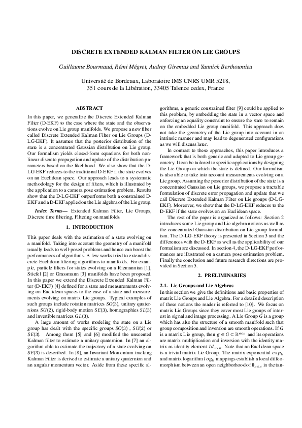 Pdf Discrete Extended Kalman Filter On Lie Groups