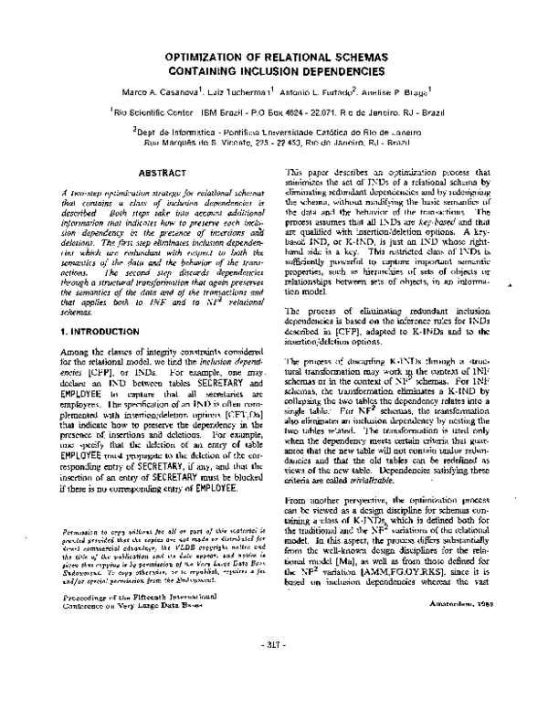 Pdf Optimization Of Relational Schemas Containing Inclusion Dependencies 