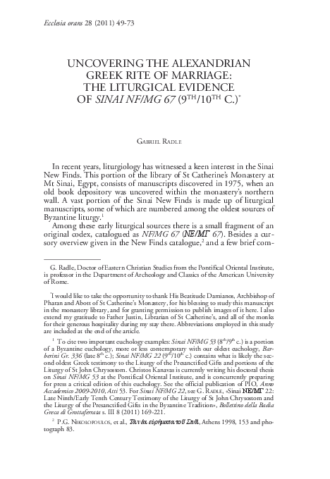 (PDF) Uncovering the Alexandrian Greek Rite of Marriage: Sinai NF/ MG ...