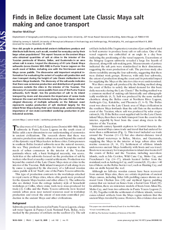(PDF) Finds in Belize Document Late Classic Maya Salt Making and Canoe ...