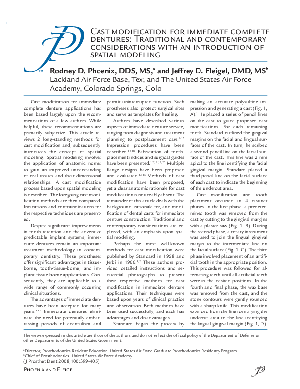 (PDF) Phoenix and Fleigel Cast modification for immediate complete ...