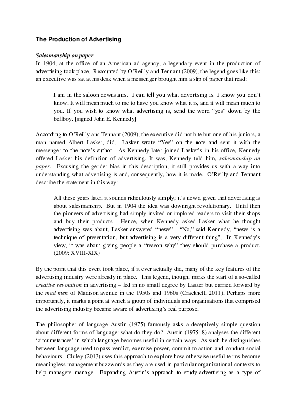 (DOC) The Production of Advertising