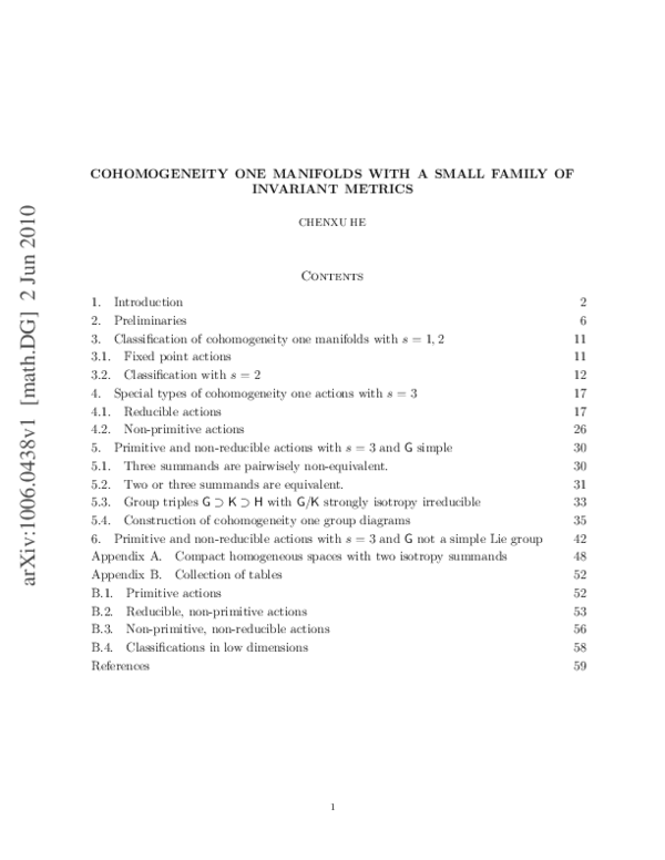 (PDF) Cohomogeneity one manifolds with a small family of invariant metrics