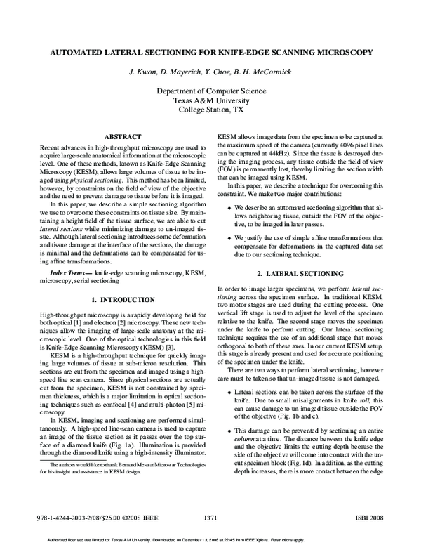 (PDF) Automated lateral sectioning for Knife-Edge Scanning Microscopy