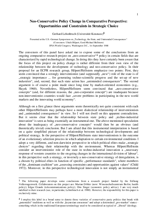 Neo-Conservative Policy Change in Comparative Perspective ...