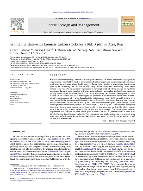 (PDF) Estimating state-wide biomass carbon stocks for a REDD plan in ...