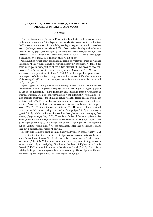 (PDF) JASON AT COLCHIS: TECHNOLOGY AND HUMAN PROGRESS IN VALERIUS FLACCUS