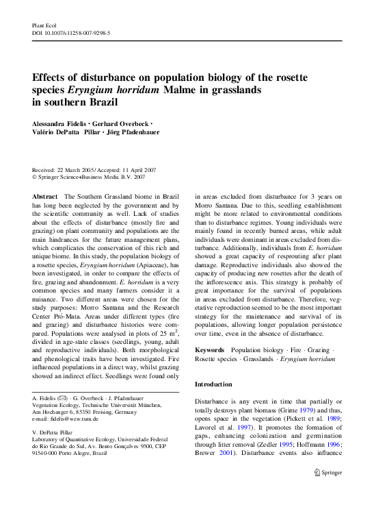 (PDF) Effects of disturbance on population biology of the rosette ...