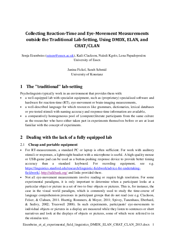 (PDF) Collecting Reaction-Time and Eye-Movement Measurements outside ...