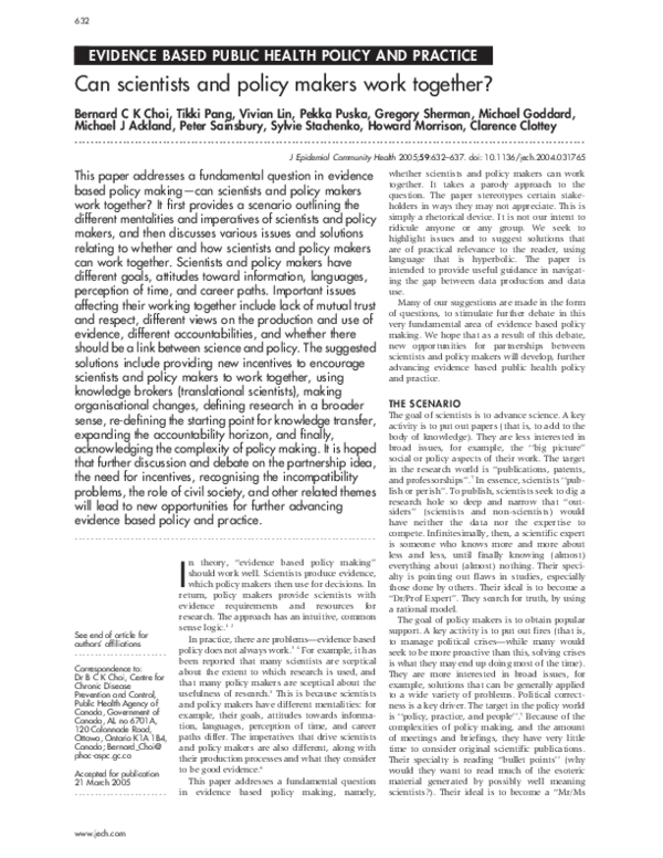 (PDF) Can scientists and policy makers work together