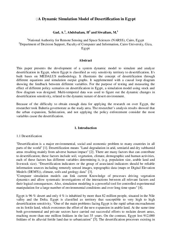ِ A Dynamic Simulation Model of Desertification in Egypt