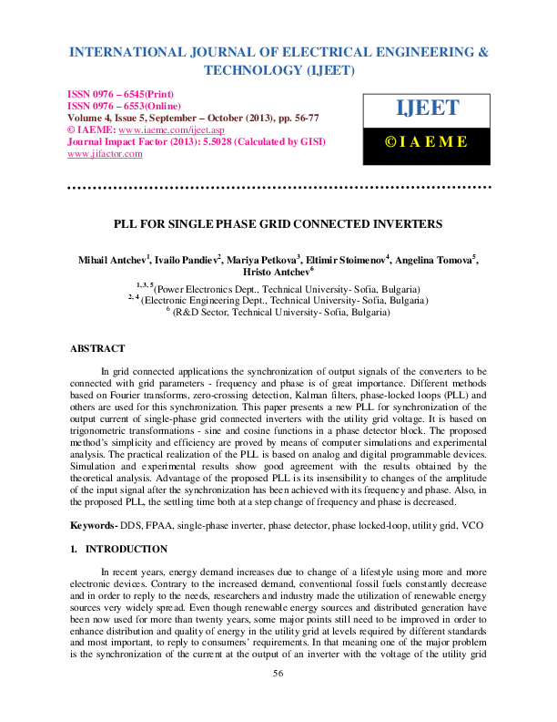 Pdf Pll For Single Phase Grid Connected Inverters