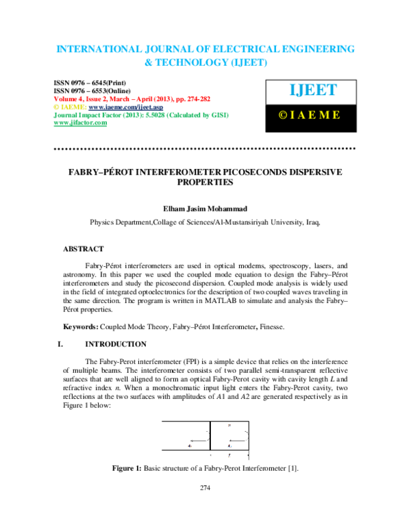(PDF) FABRY–PÉROT INTERFEROMETER PICOSECONDS DISPERSIVE PROPERTIES