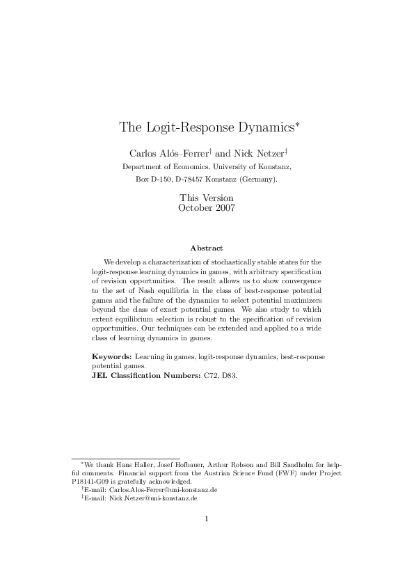 (PDF) The Logit-Response Dynamics