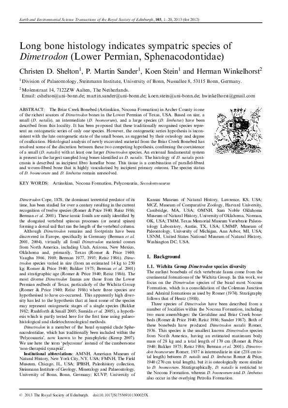 (PDF) Long bone histology indicates sympatric species of Dimetrodon ...