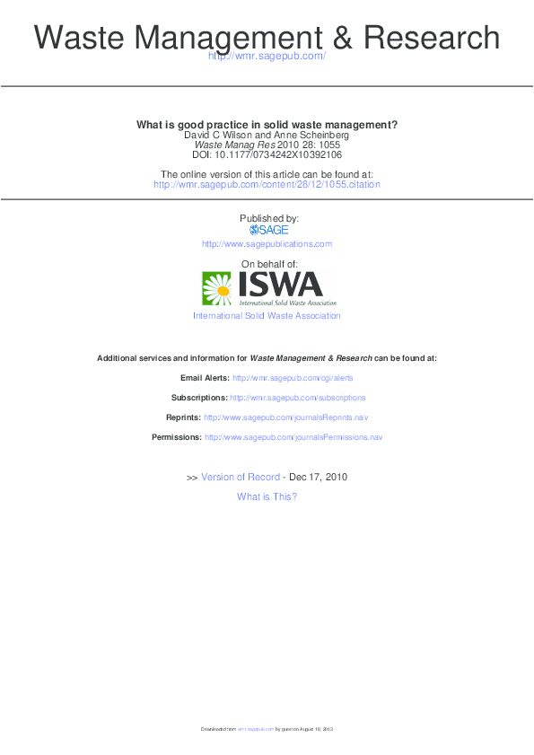 (PDF) Waste Management & Research: 1055 Waste Manag Res What is good ...