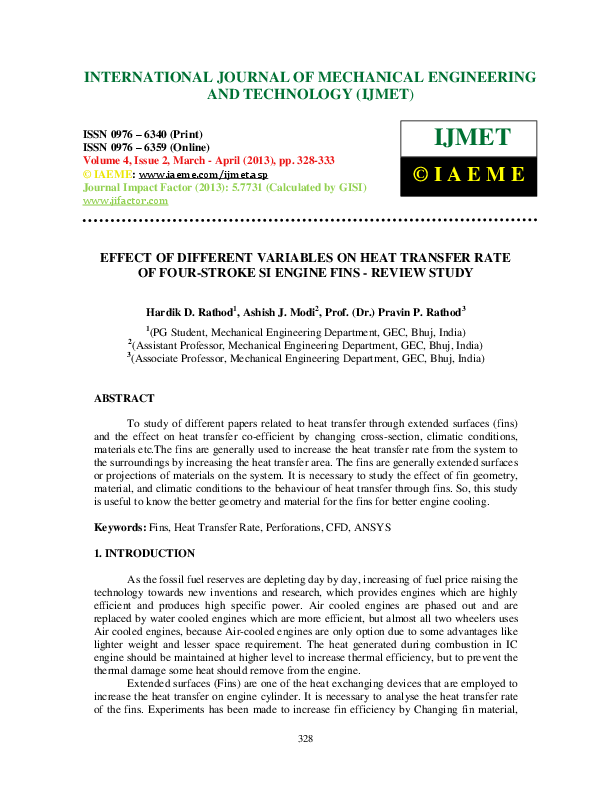 (PDF) EFFECT OF DIFFERENT VARIABLES ON HEAT TRANSFER RATE OF FOUR ...