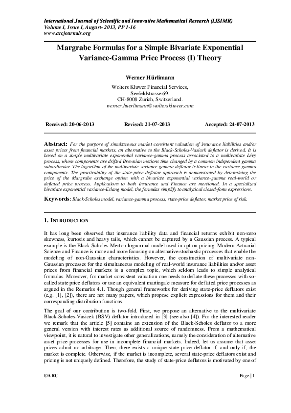 (PDF) Margrabe Formulas for a Simple Bivariate Exponential Variance-Gamma Price Process (I) Theory