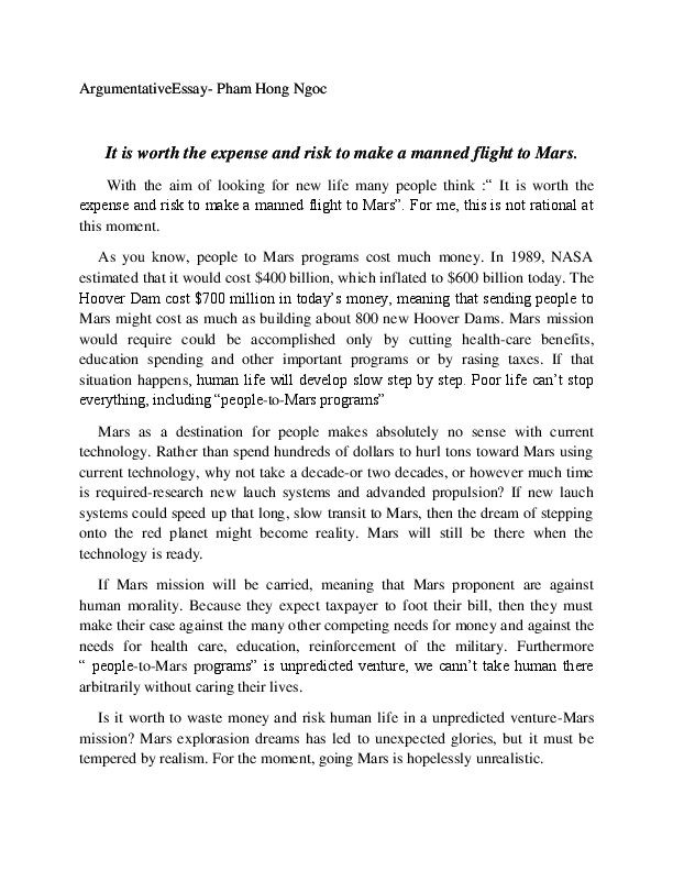 A Manned Mission To Mars Essay