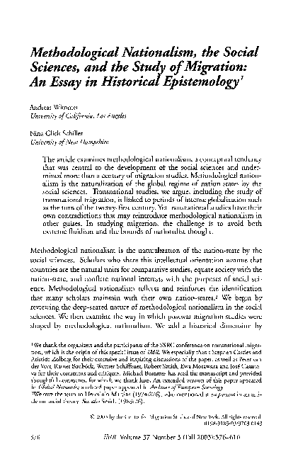 (PDF) Methodological Nationalism, the Social Sciences, and the Study of ...