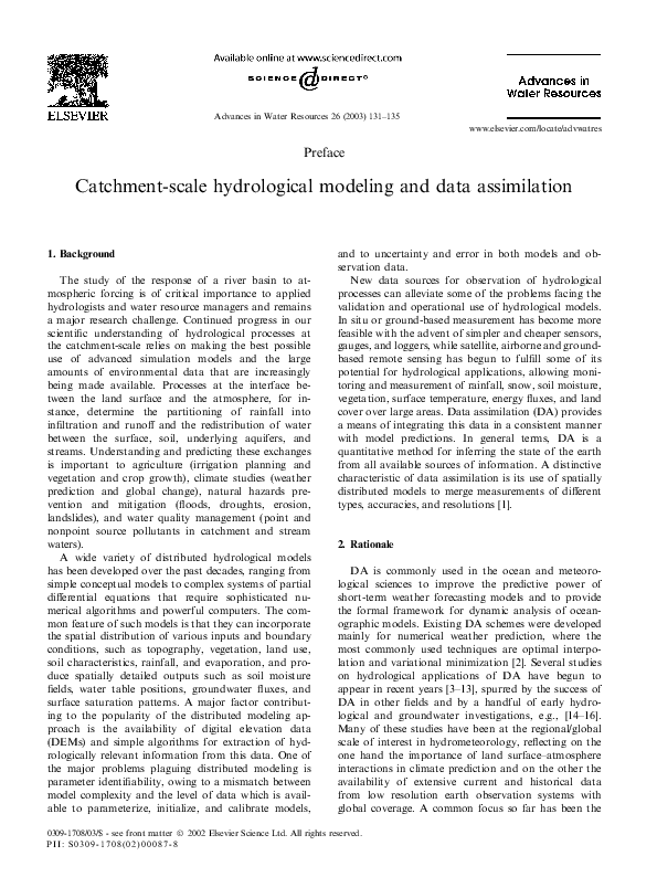 (PDF) Preface Catchment-scale hydrological modeling and data assimilation