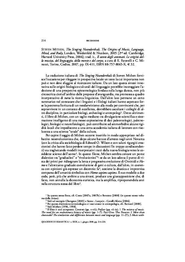 (PDF) S. Mithen, The Singing Neanderthal. The Origins of Music, Mind ...
