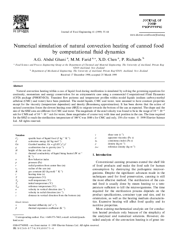 (PDF) Numerical simulation of natural convection heating of canned food ...