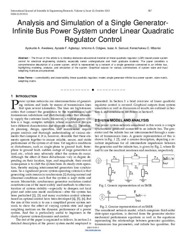 Pdf Analysis And Simulation Of A Single Generator Infinite Bus Power