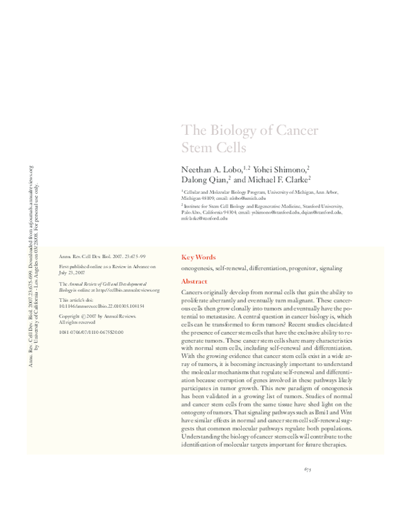 (PDF) The Biology of Cancer Stem Cells