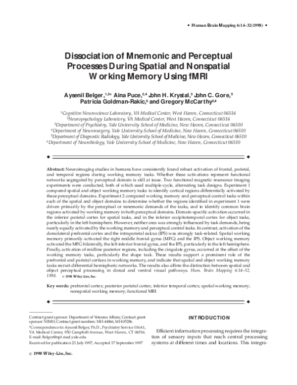 (PDF) Dissociation of mnemonic and perceptual processes during spatial and nonspatial working ...