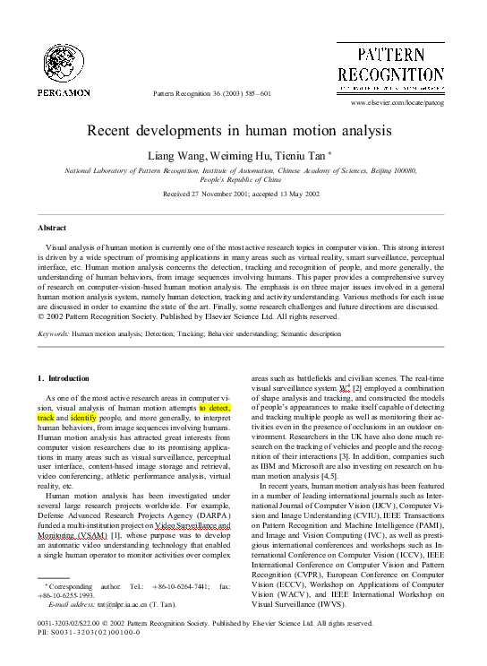 (PDF) Recent developments in human motion analysis