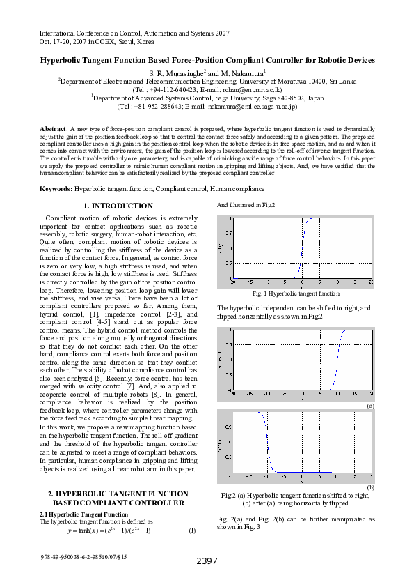Pdf Hyperbolic Tangent Function Based Force Position Compliant Controller For Robotic Devices