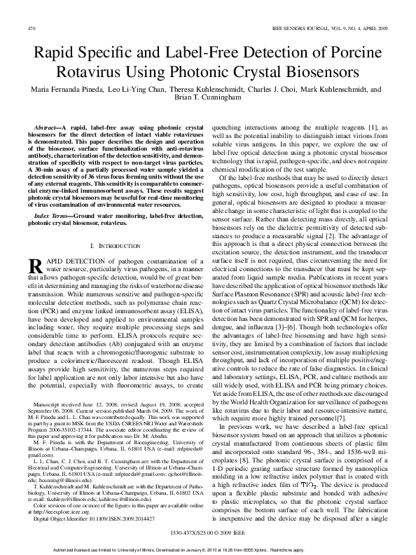 (PDF) Rapid Specific and Label-Free Detection of Porcine Rotavirus Using Photonic Crystal Biosensors