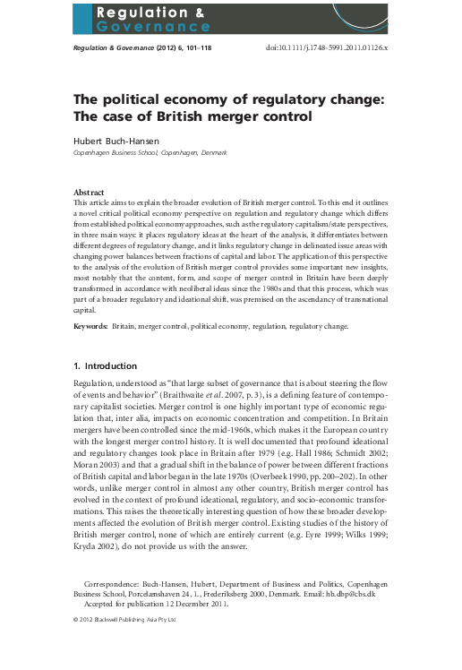 2012: The political economy of regulatory change: The case of British ...