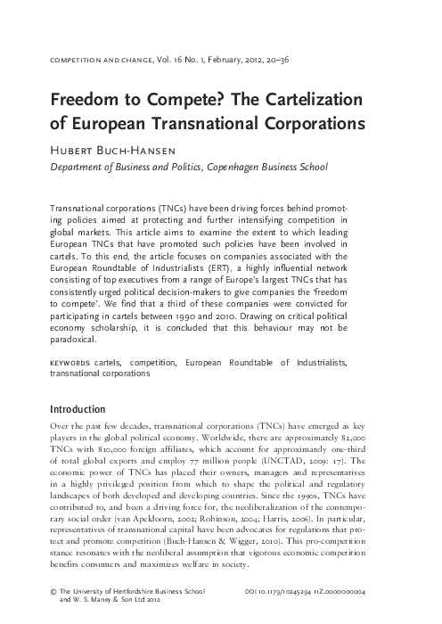2012: Freedom to Compete? The Cartelization of European Transnational ...