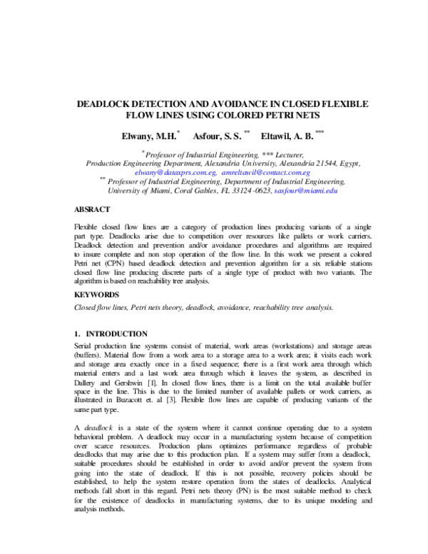 (PDF) DEADLOCK DETECTION AND AVOIDANCE IN CLOSED FLEXIBLE FLOW LINES ...