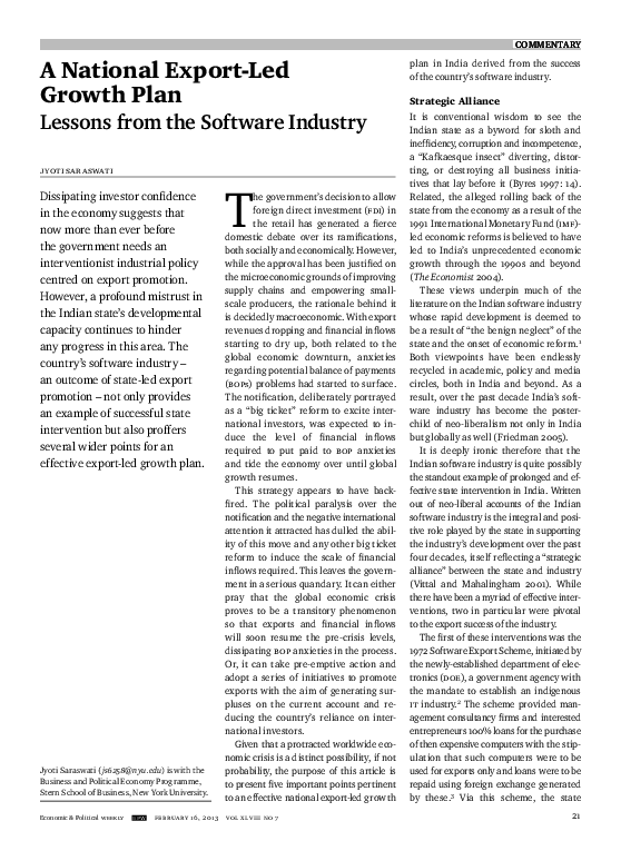 (PDF) A National Export-Led Growth Plan Lessons from the Software Industry