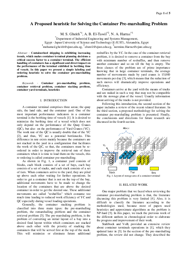 Pdf A Proposed Heuristic For Solving The Container Pre Marshalling Problem