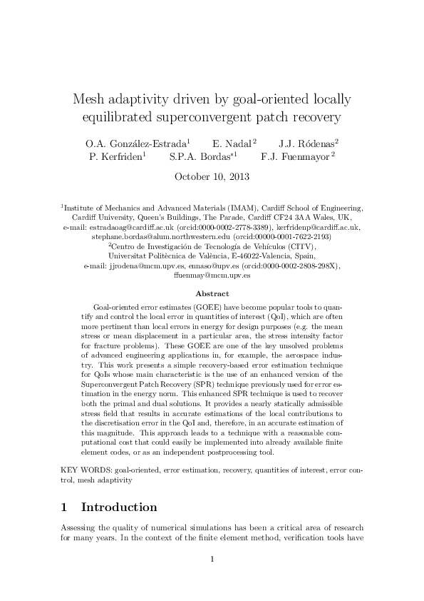 (PDF) Mesh adaptivity driven by goal-oriented locally equilibrated superconvergent patch recovery
