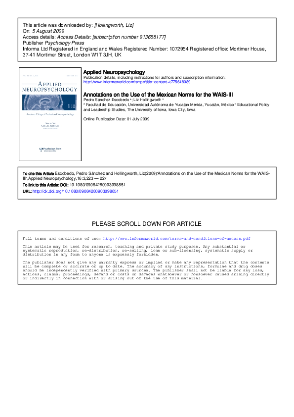 (PDF) Annotations on the Use of the Mexican Norms for the WAIS-III