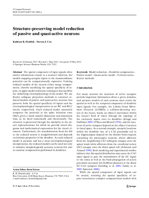 Structure Preserving Model Reduction Of Passive And Quasi Active