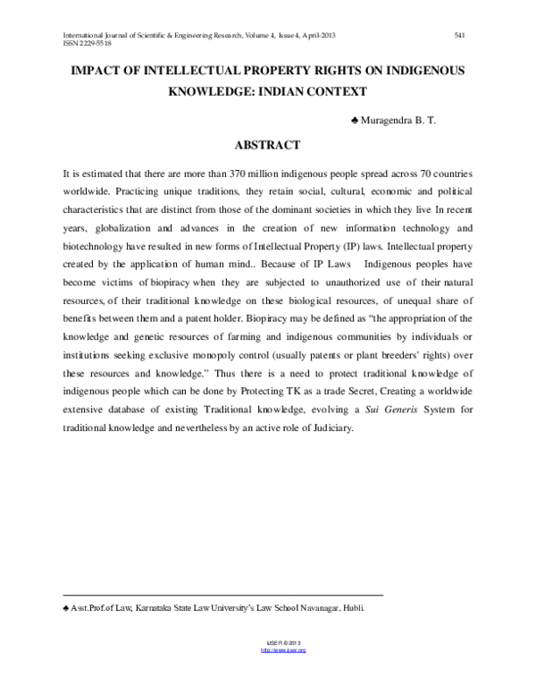 (PDF) IMPACT OF INTELLECTUAL PROPERTY RIGHTS ON INDIGENOUS KNOWLEDGE ...